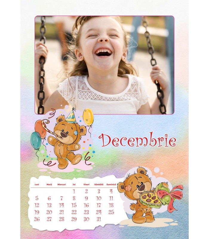 Calendar de Perete cu Poza Ta "Teddy" A4 |Calendar cu poze|- mrgift.ro