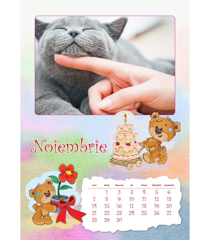 Calendar de Perete cu Poza Ta "Teddy" A4 |Calendar cu poze|- mrgift.ro