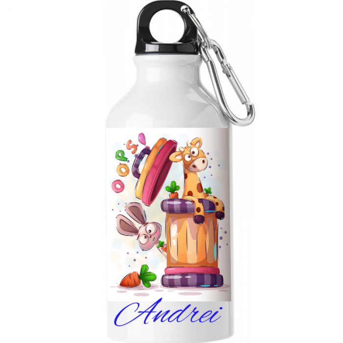 Recipient ALB Apa cu Carabina 400 ml personalizat pentru copii cu poza
