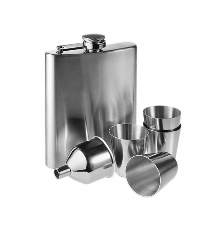 Set Plosca cu 6 Piese|Palnie|Set pahare|Plosca inox|Excursii|mrgift.ro